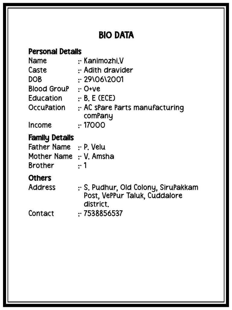 Personal Bio Data Summary | PDF