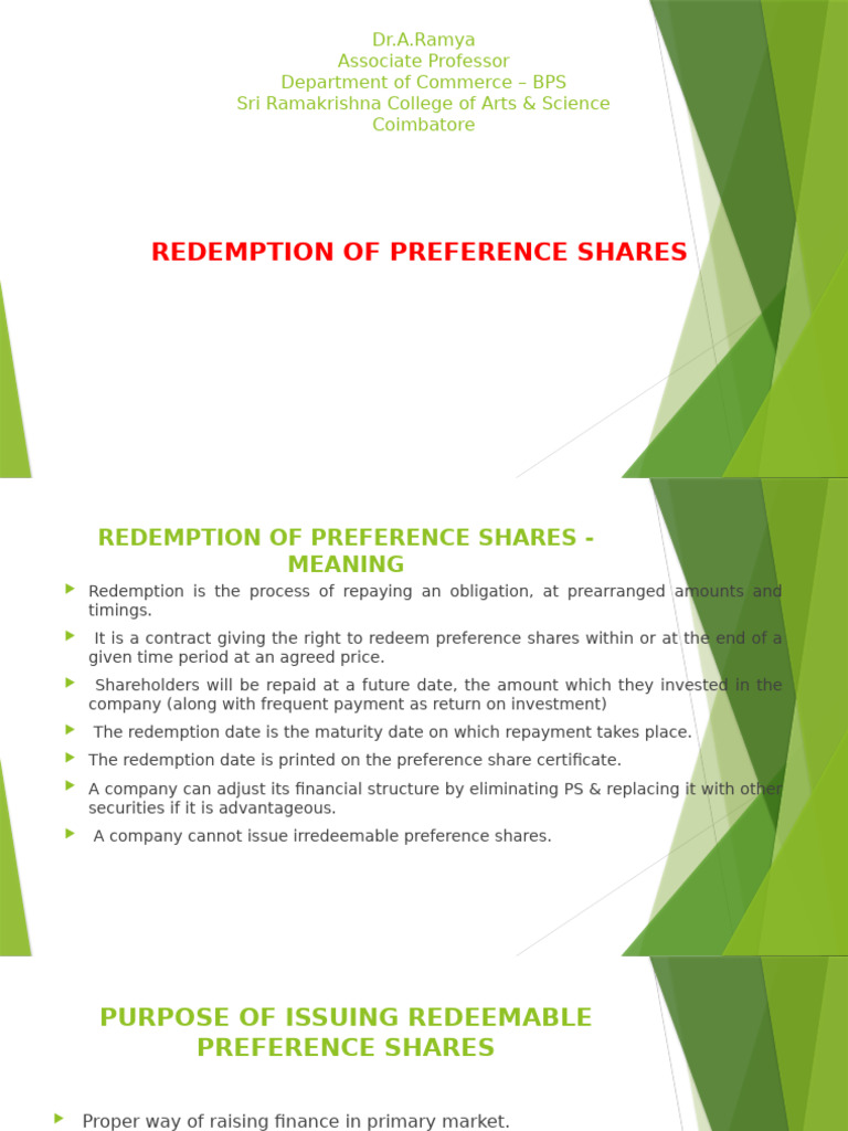 Methods and Meaning of Share Redemption | PDF | Preferred Stock ...
