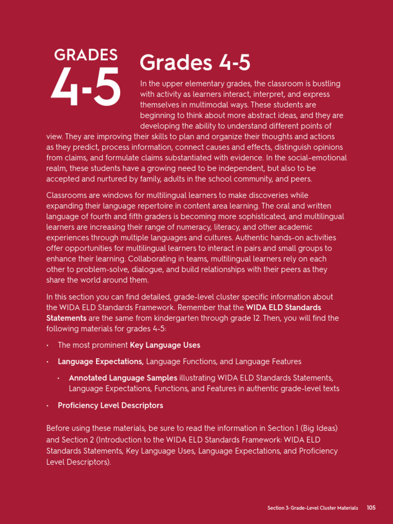 WIDA - Grades 4-5 - ELD Standards | PDF | English Grammar | Verb