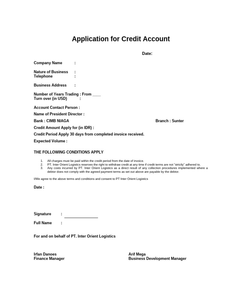 IOL - Credit Application Form | PDF