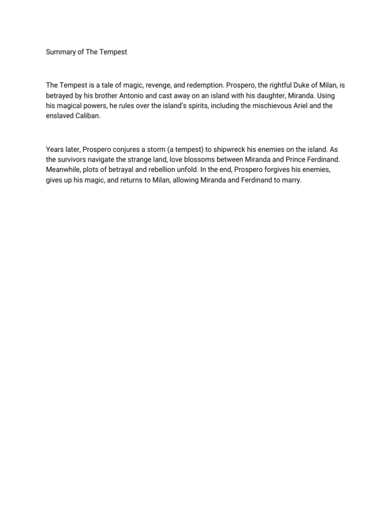Summary of The Tempest | PDF