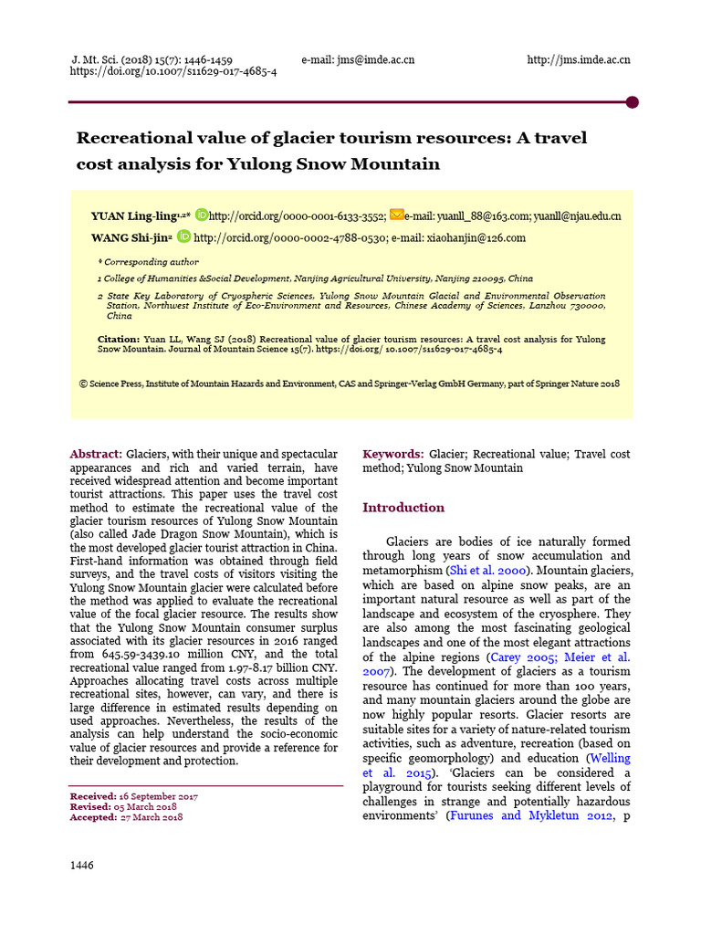 Recreational value of glacier tourism resources_A travel cost analysis ...
