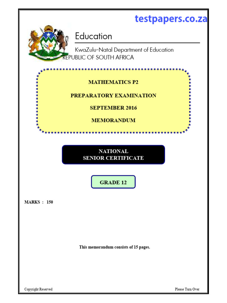 Grade 12 Mathematics P2 Exam Memo | PDF | Elementary Mathematics | Euclid