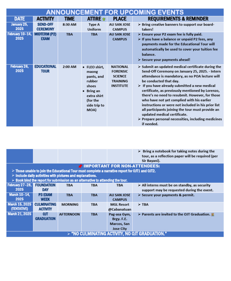 Intern Announcement for Upcoming Events | PDF