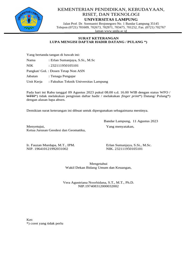 Form Lupa Absen Erlan | PDF