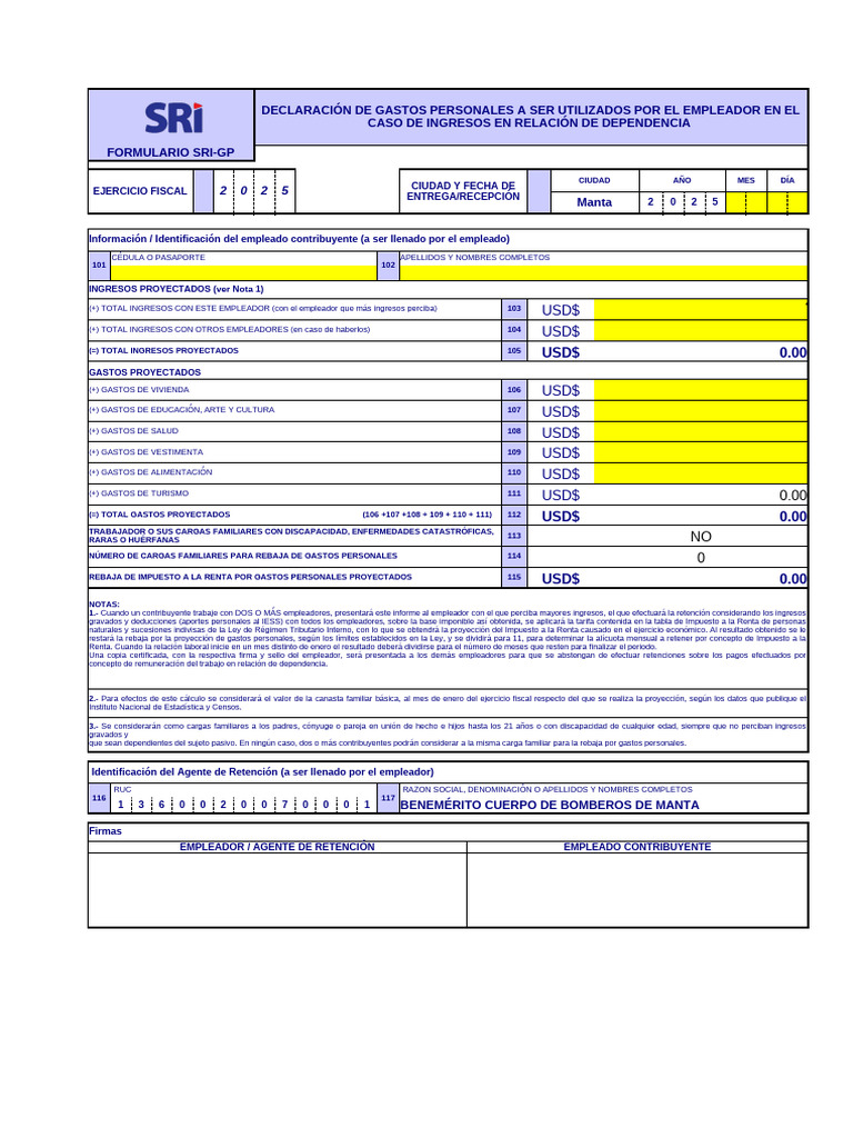 Formulario SRI - GP 2025 | PDF | Impuestos | Impuesto sobre la renta