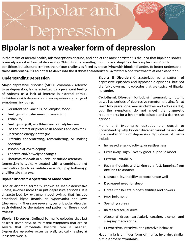 Bipolar is Not a Weaker Form of Depression | PDF | Bipolar Disorder | Mania