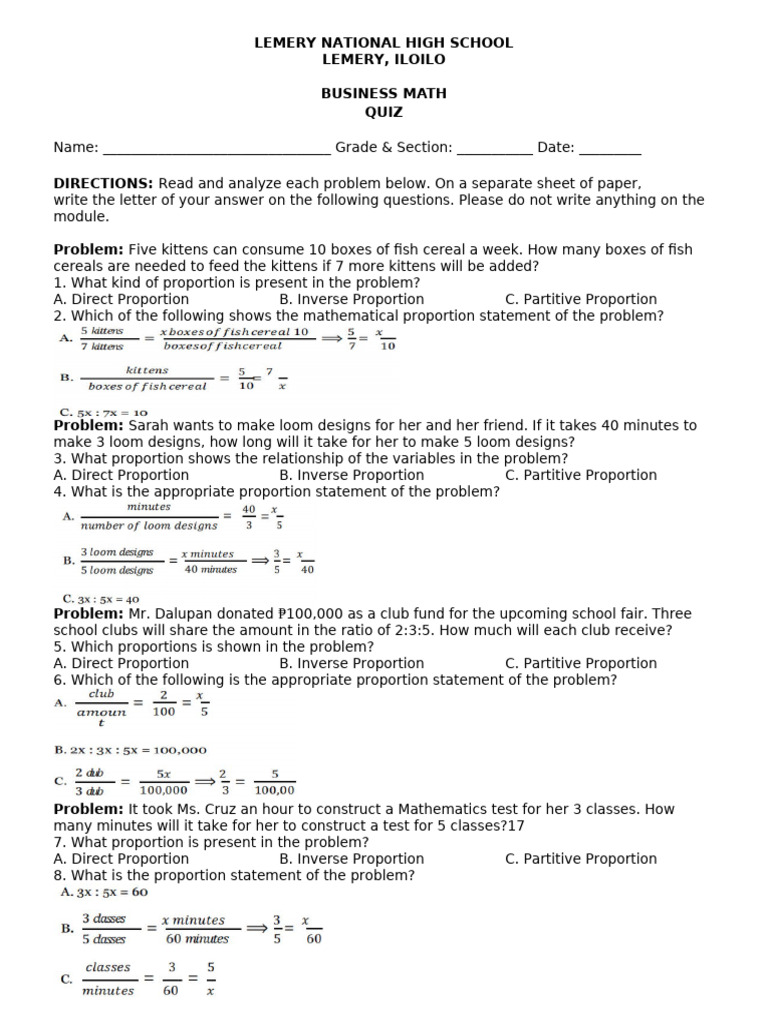 Quiz 2 BUS. MATH) - Second Sem | PDF | Mathematics