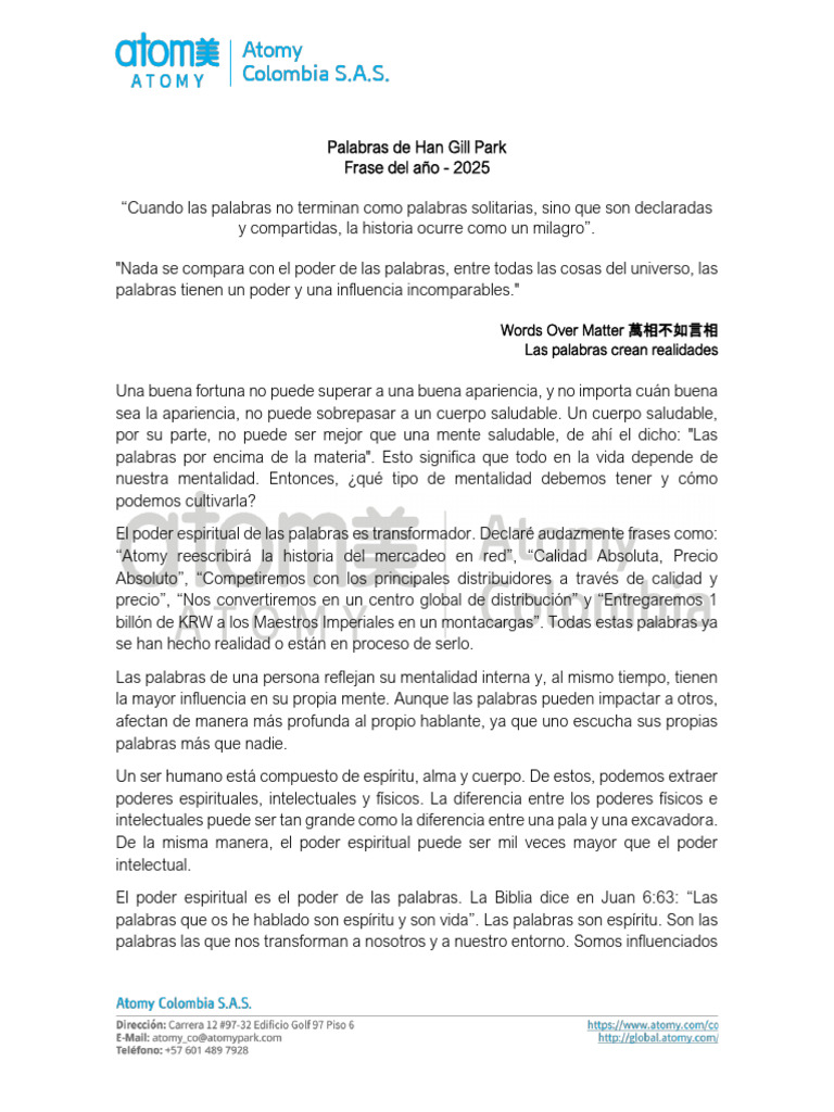 Frase Del Año 2025 - Las Palabras Crean Realidades | PDF | Mente