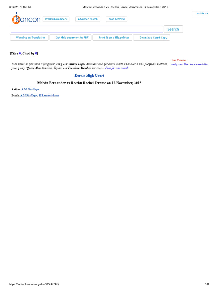 Melvin Fernandez Vs Reethu Rachel Jerome On 12 November, 2015 | PDF ...