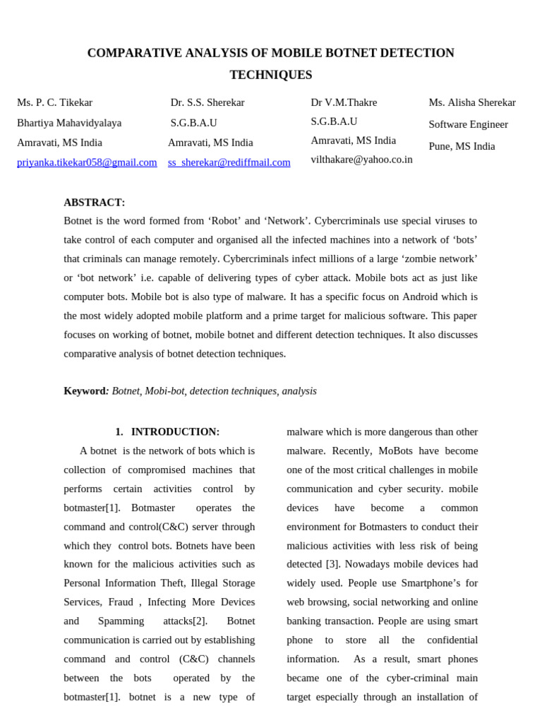 Comparative Analysis Of Mobile Botnet Detection Techniques Pdf