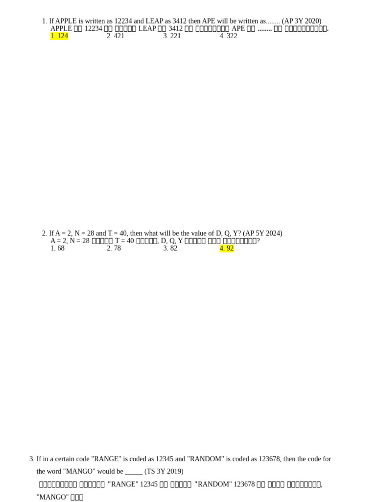 1 - LAWCET - Coding & Decoding - PYQ's | PDF