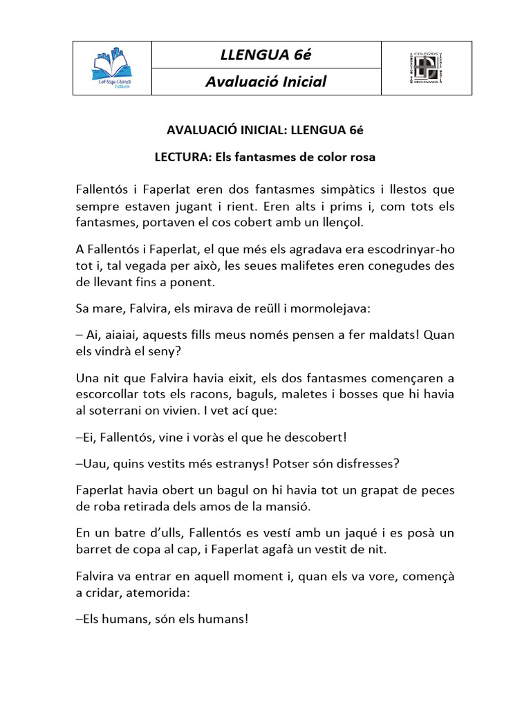 Lectura AV - INICIAL 6é VAL | PDF