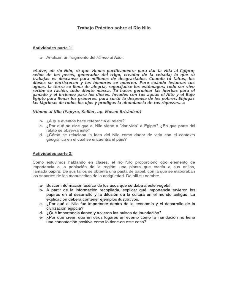 Trabajo Practico Sobre El Rio Nilo | PDF