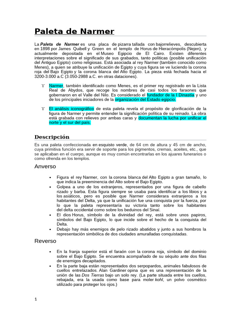 Paleta de Narmer Explicacion | PDF | Antiguo Egipto | Egipto