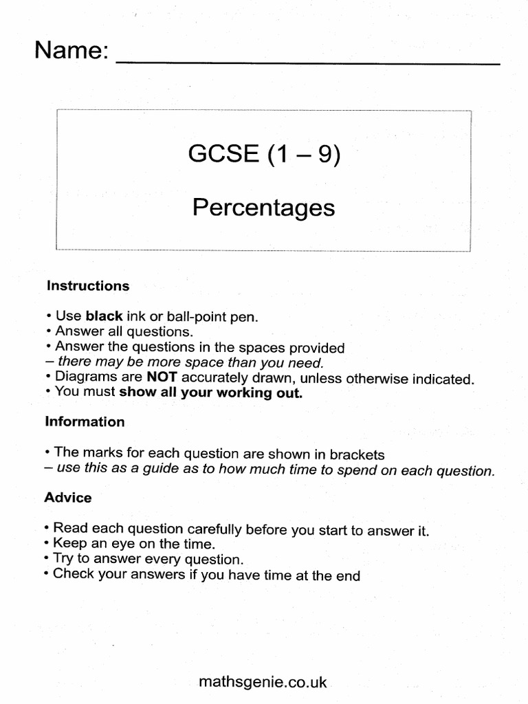 HTTPSWWW - Mathsgenie.co - Ukresources3-Percentagesans - PDF 2 | PDF
