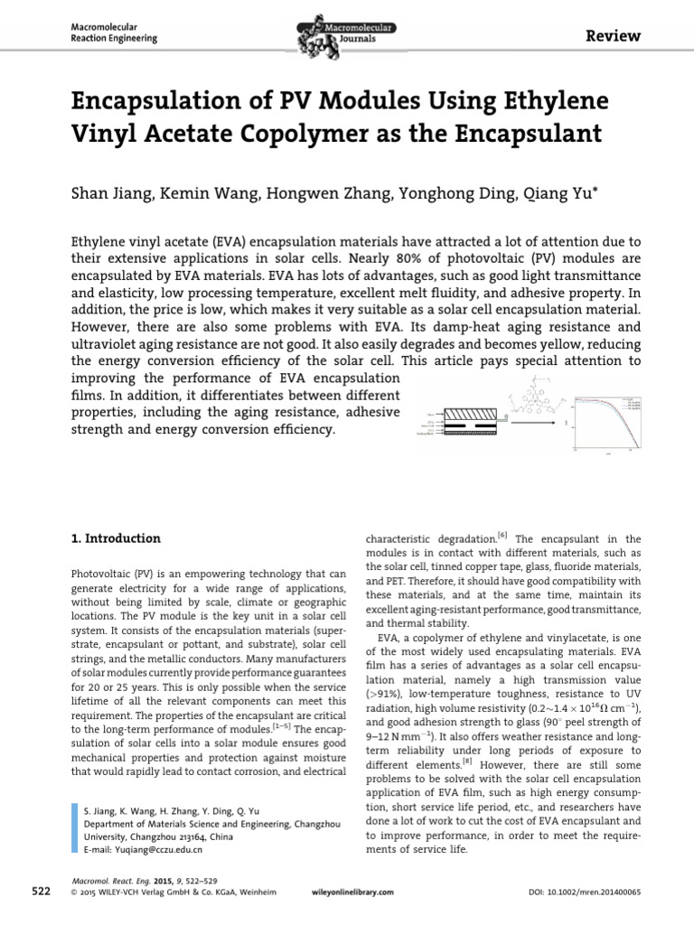 Encapsulation of PV Modules Using Ethylene Vinyl Acetate Copolymer As ...