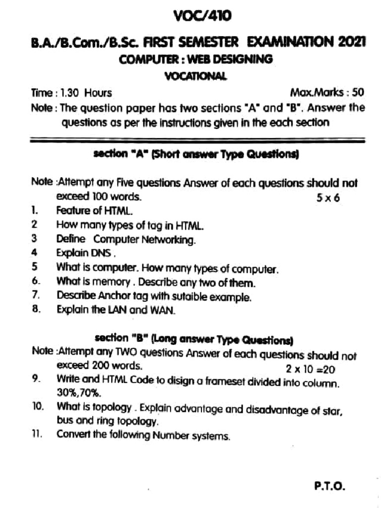 Bsc.1 Semester (2020-21) - Vocational WDG. | PDF | Html | Web Development