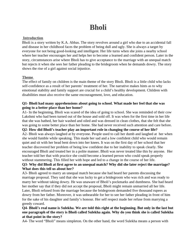 Bholi Study Material | PDF | Gender | Gender Studies