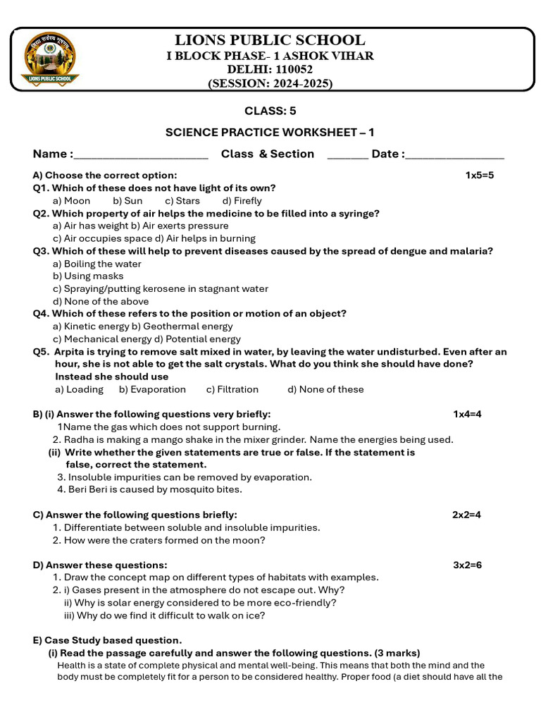 Science 5 Practice Worksheet-1 | PDF | Water | Solubility