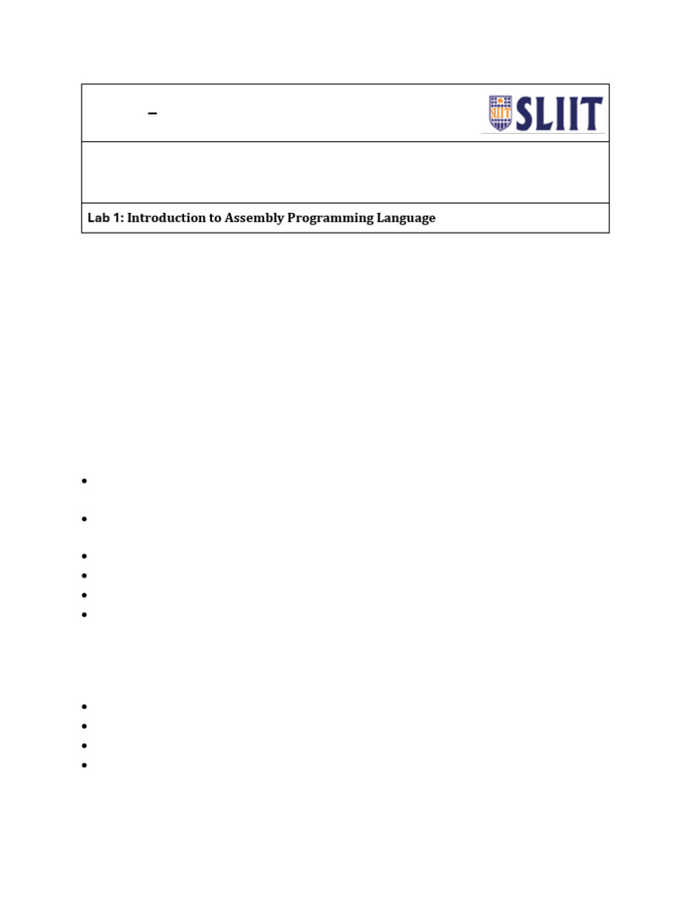 Lab 1 Introduction to Assembly Programming Language | PDF ... Lab 1 Introduction to Assembly Programming Language | PDF ...