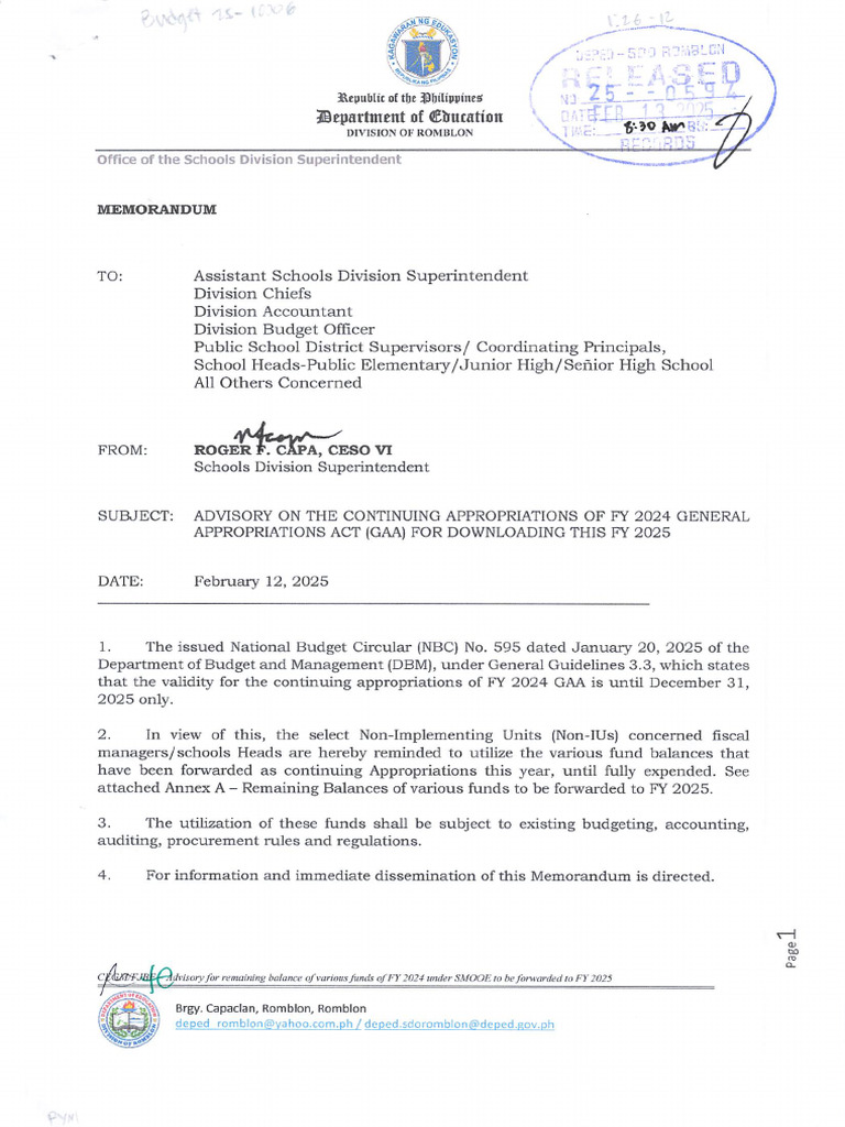 Advisory On The Continuing Appropriations of Fy 2024 General ...