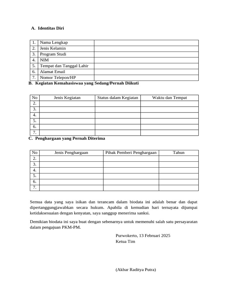 Biodata Anggota PKM-PM 2025 | PDF
