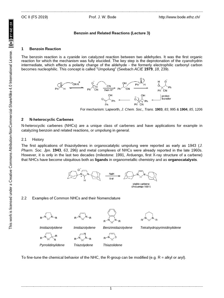 OCII FS2019 L03-Benzoin CC | PDF | Chemical Reactions | Chemical Compounds