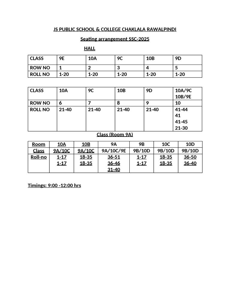 Seating Arrangement SSC-1-1 | PDF