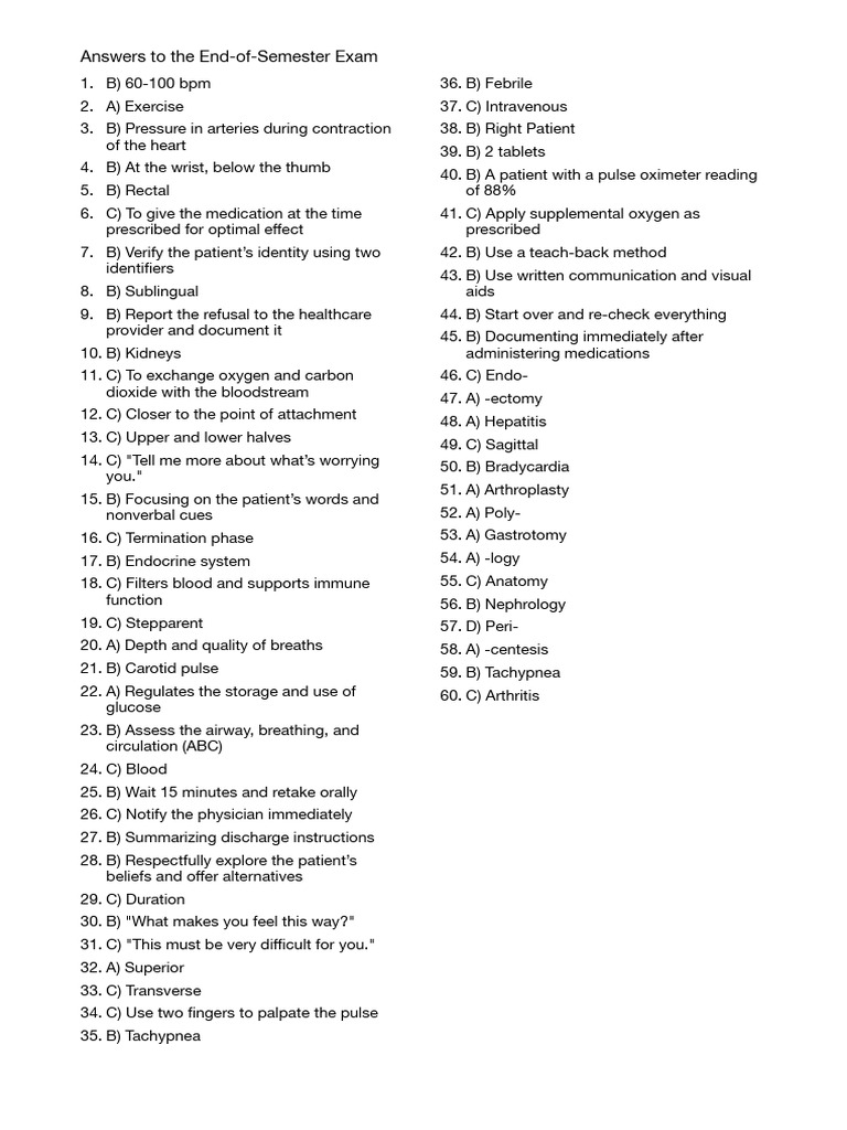 Answers To The End-of-Semester Exam | PDF | Medical Specialties ...