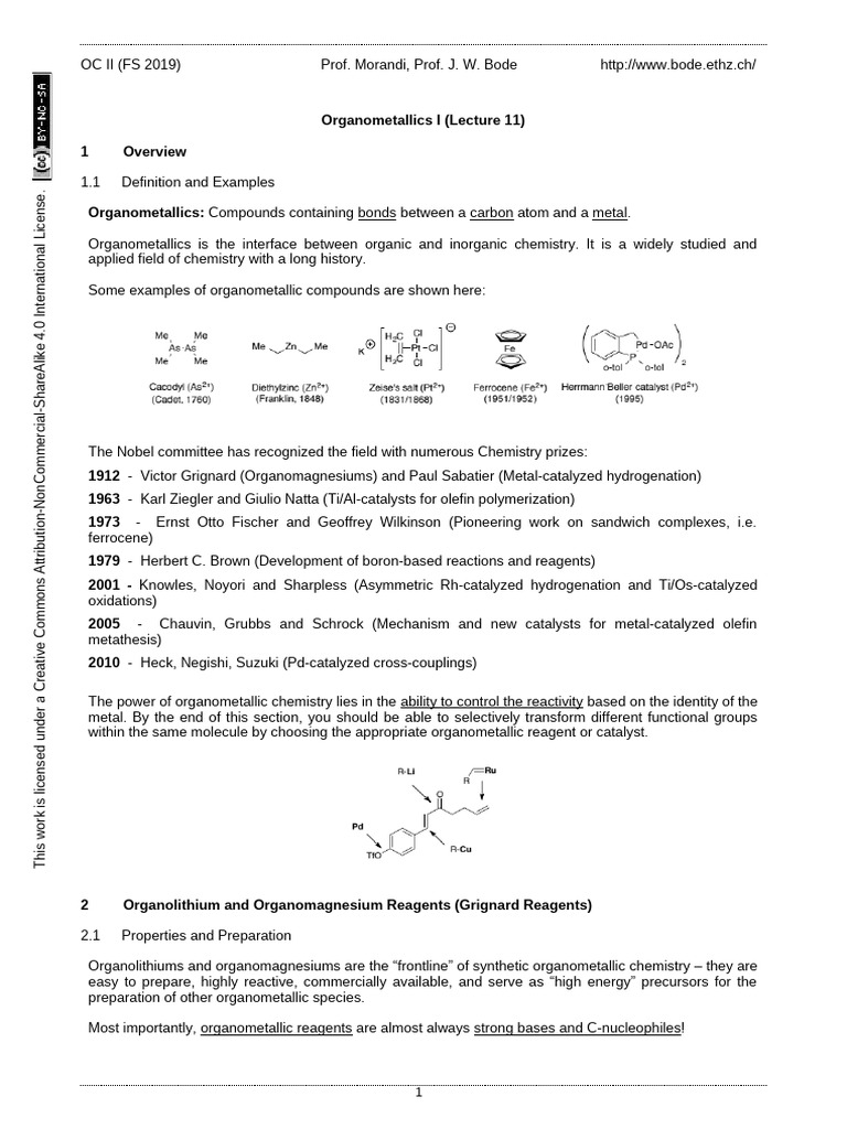 OCII FS2019 L11-Organometallicsi CC | PDF | Organometallic Chemistry ...