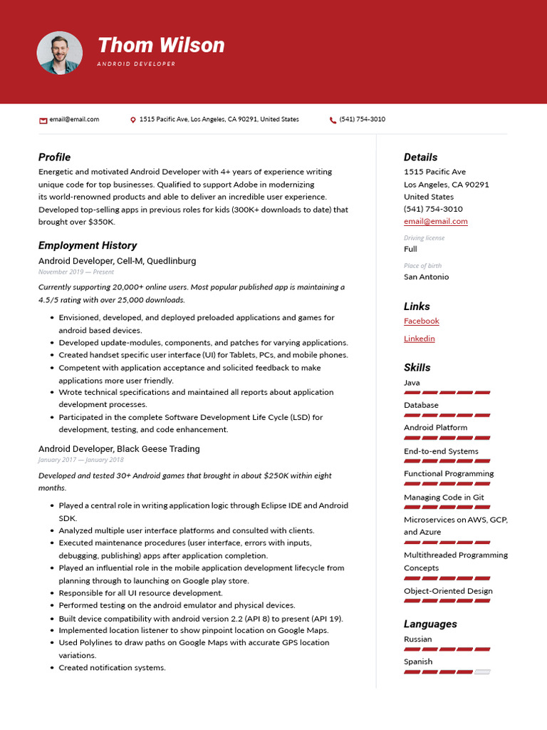 Example-Resume-Android-Developer-7 | PDF | Android (Operating System) | Mobile App