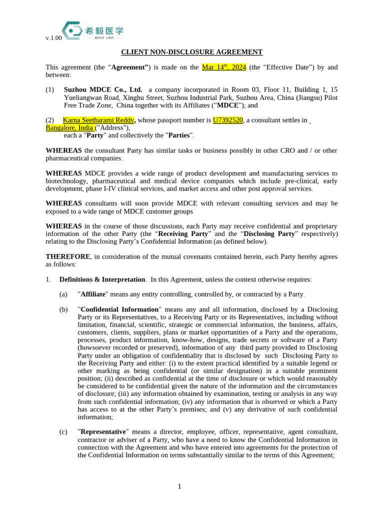 02-CDA Template (MDCE-Karna) | PDF | Arbitration | Discovery (Law)