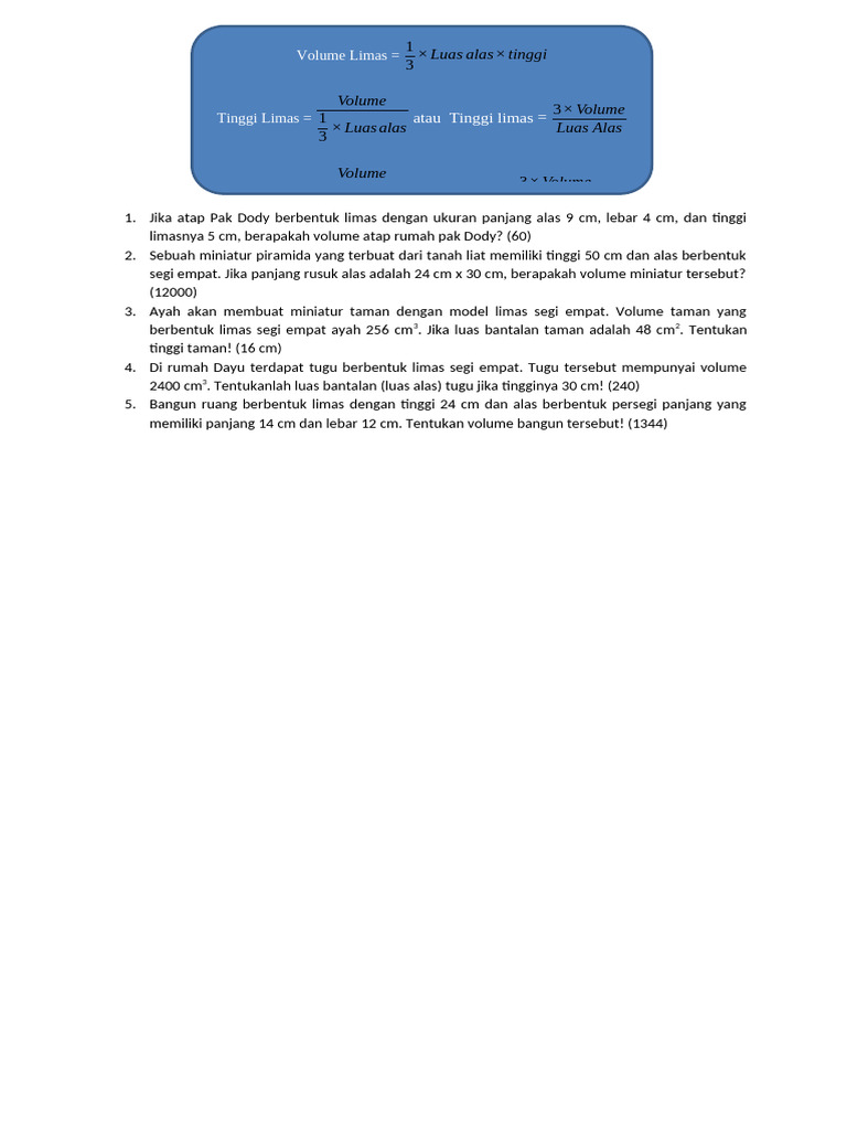 Tugas MTK Volume Limas | PDF