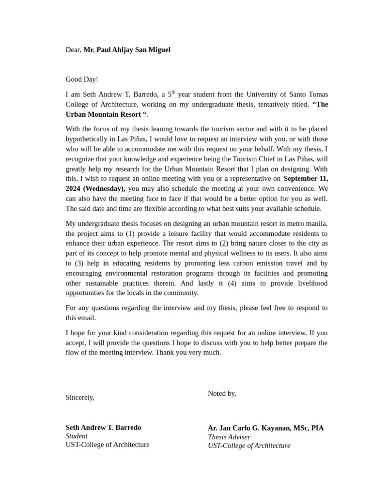 Formal Letter For Interview | PDF