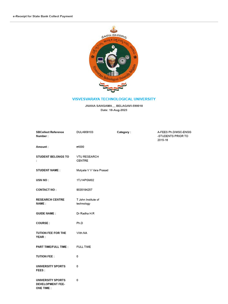 1TJ14PGM02 MVV Varaprasad | PDF | Thesis | Fee