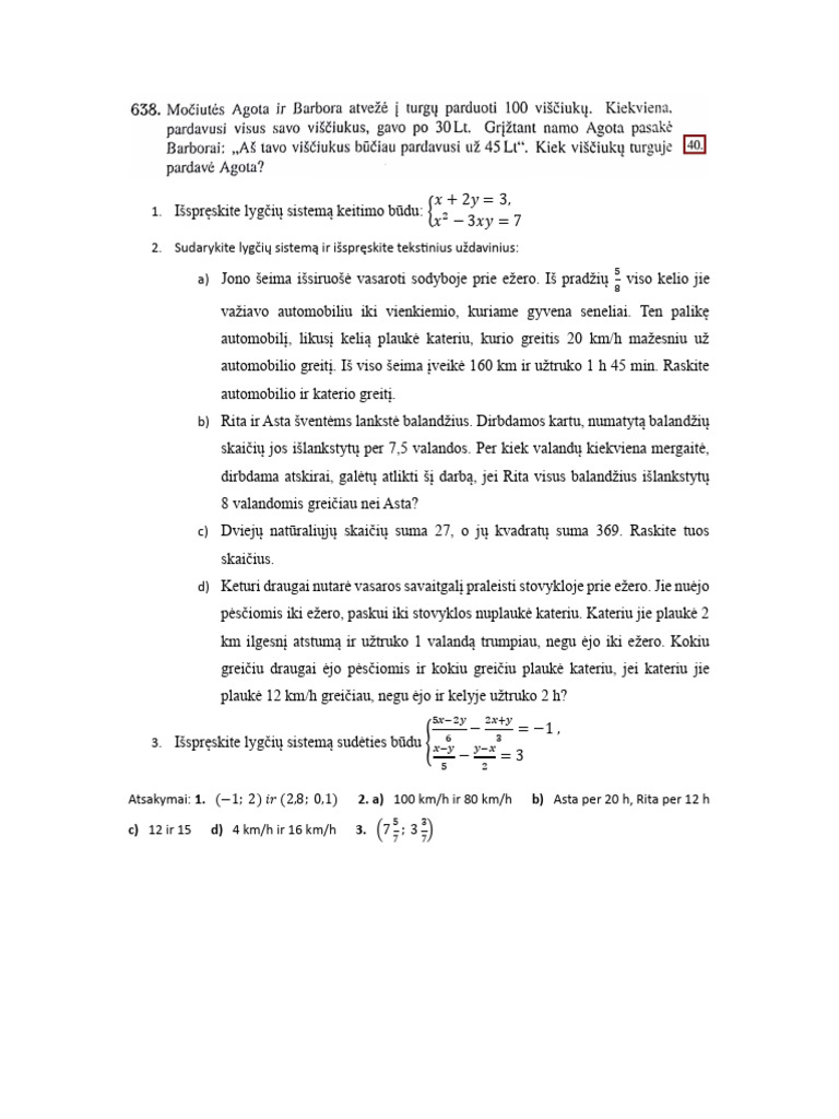 2 Kl. ND Pries KD - Lygciu Sistemos | PDF