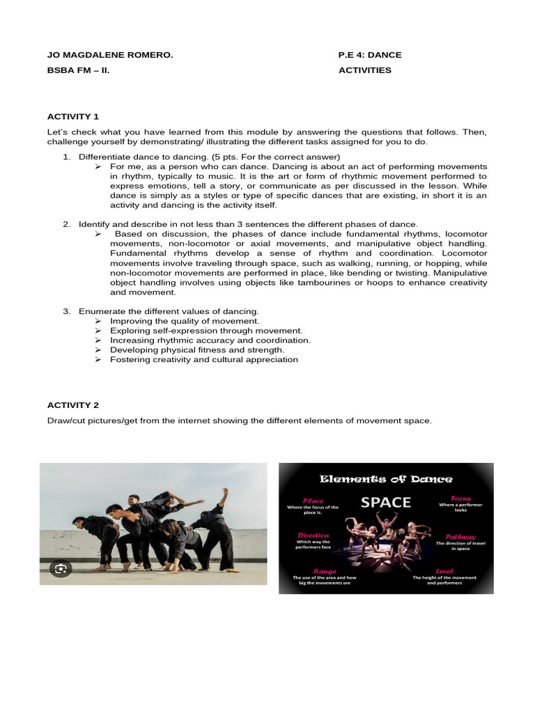 Pe 4 Dance - Prelim Activities | PDF