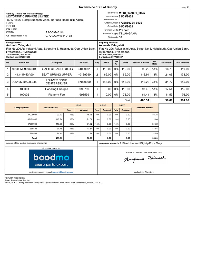 Boodmo Invoice MTCI 147881 2025 | PDF | Invoice | Money