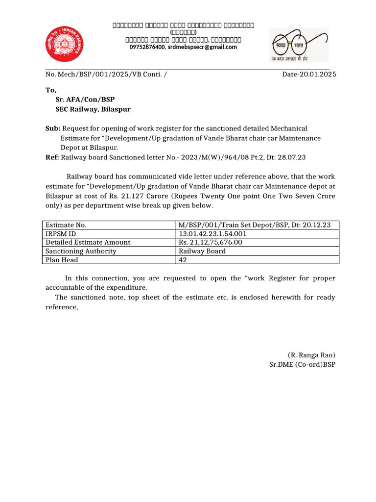 Vande Bharat Depot Upgrade Bilaspur | PDF
