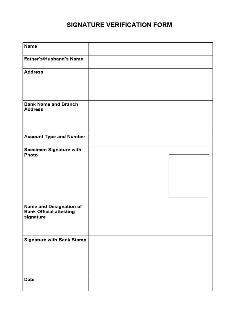 Signature Verification Form: Name Father's/Husband's Name Address | PDF