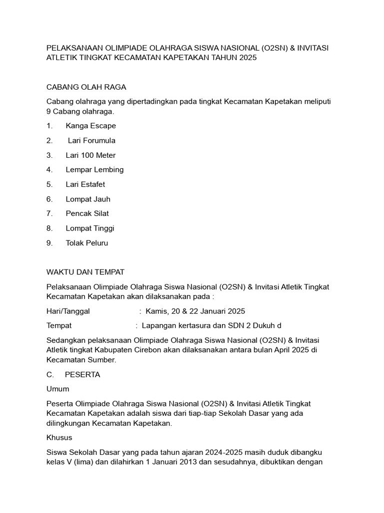 Pelaksanaan O2sn Dan Invitasi 2025 | PDF