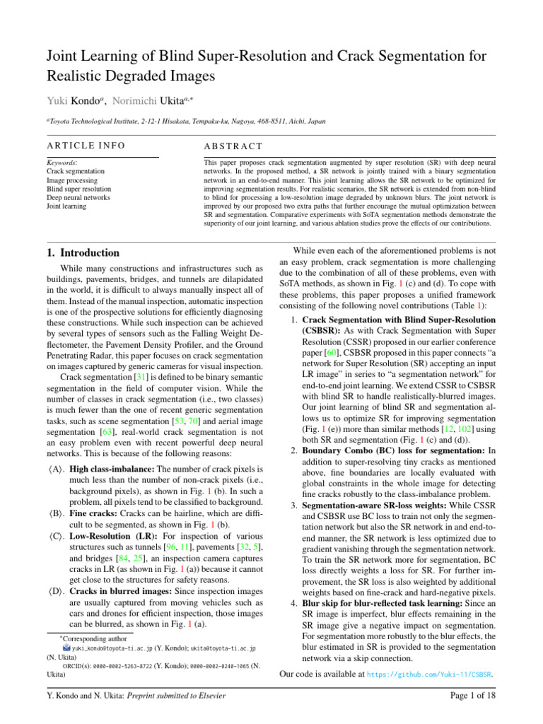Joint Learning of Blind Super-Resolution and Crack | PDF | Image Segmentation | Computational ...