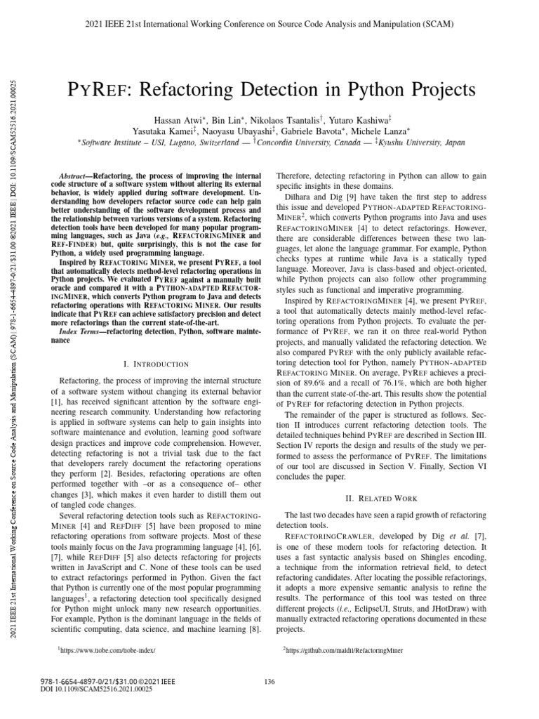 PYREF Refactoring Detection in Python Projects | PDF | Software Engineering | Computer Programming