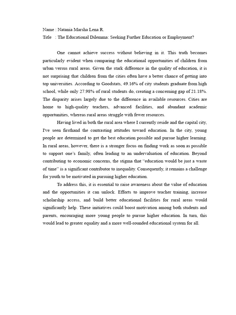 The Educational Dilemma - Natania Marsha Lena | PDF