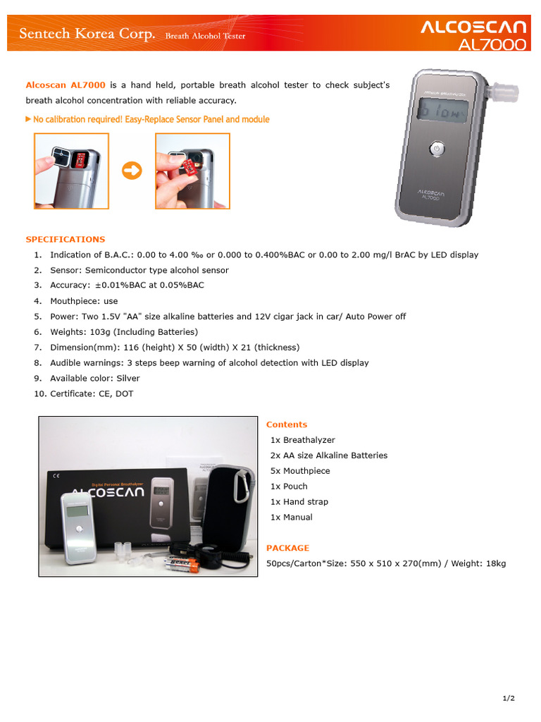 Alcoscan AL7000 Breath Alcohol Tester | PDF