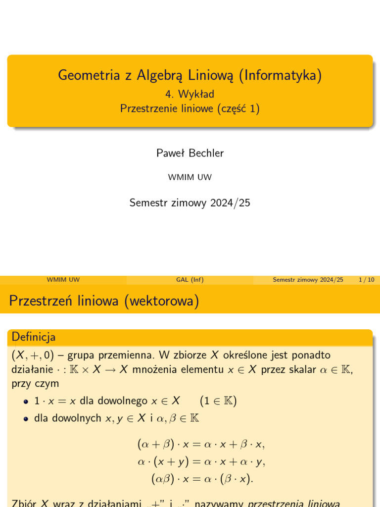 Gal Wyklad 04-Przestrzenie Liniowe 1 | PDF