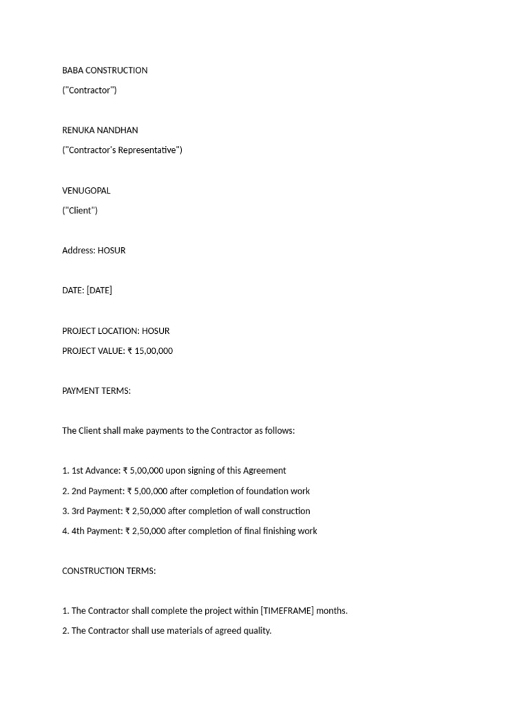 Construction Contract Hosur | PDF