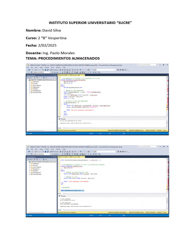Procedimientos Almacenados | PDF