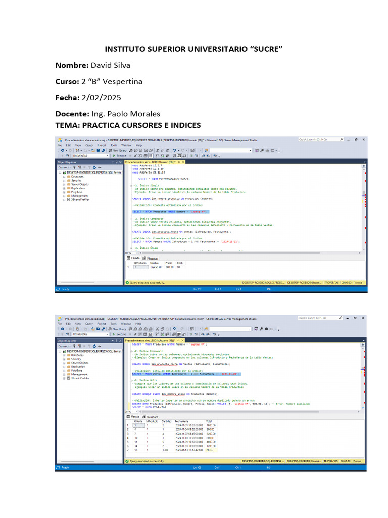 Cursores e Índices en SQL: Guía Práctica | PDF | Informática | Programación de computadoras